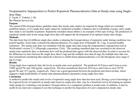 Nonparametric Superposition to Predict Ropinirole Data